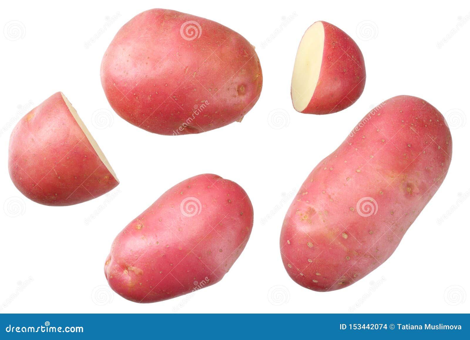 Raw Red Potato with Slices Isolated on White Background. Top View Stock ...