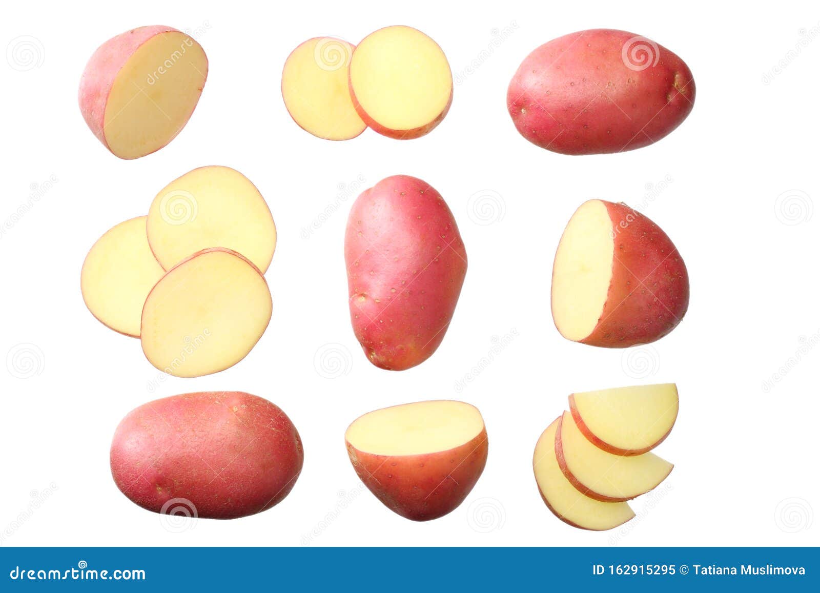 Raw Red Potato with Slices Isolated on White Background. Top View Stock ...