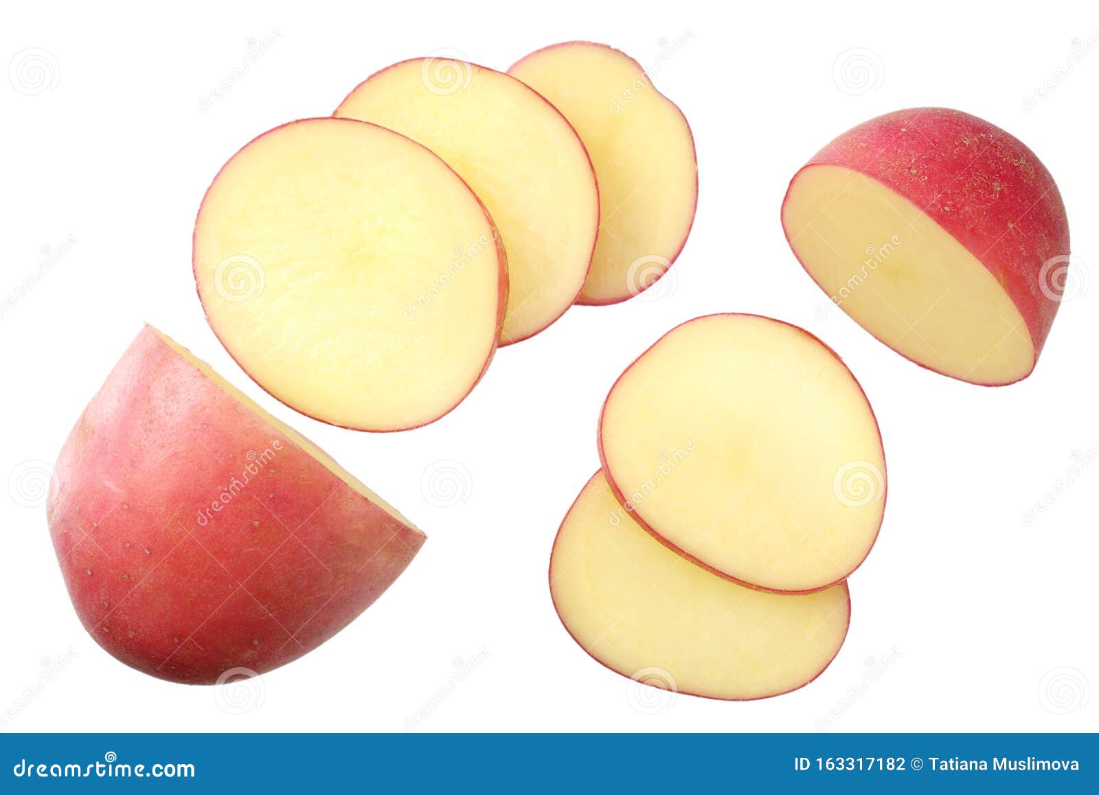 Raw Red Potato with Slices Isolated on White Background. Top View Stock ...