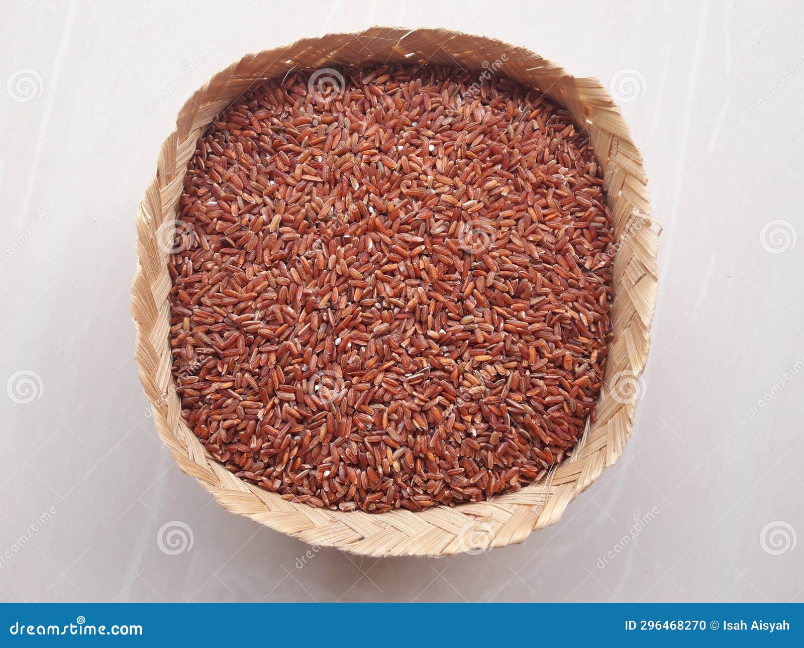 Grain Red Rice in the Bamboo Container Stock Photo - Image of grain ...