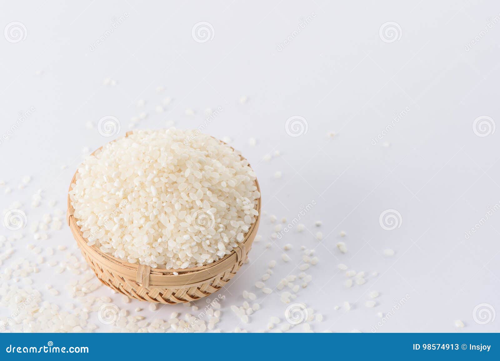 Raw Rice in a Bamboo Basket Stock Image - Image of balance, circle ...