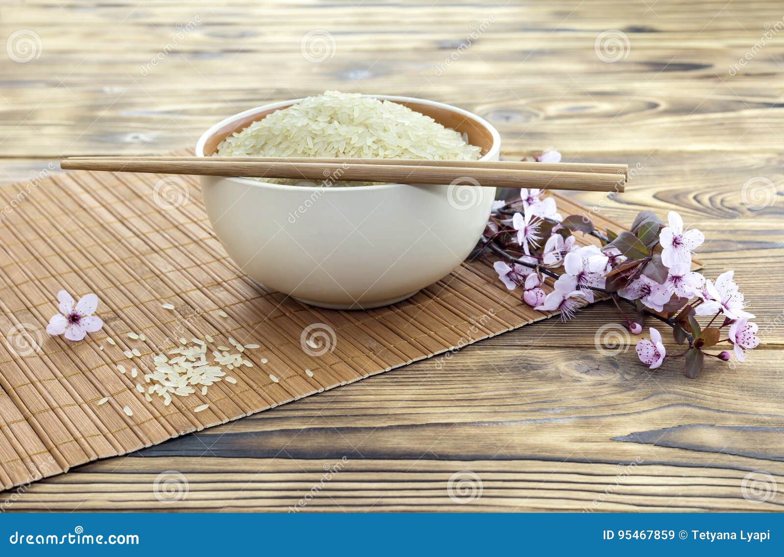 Raw rice in a bowl stock image. Image of eating, dieting - 95467859
