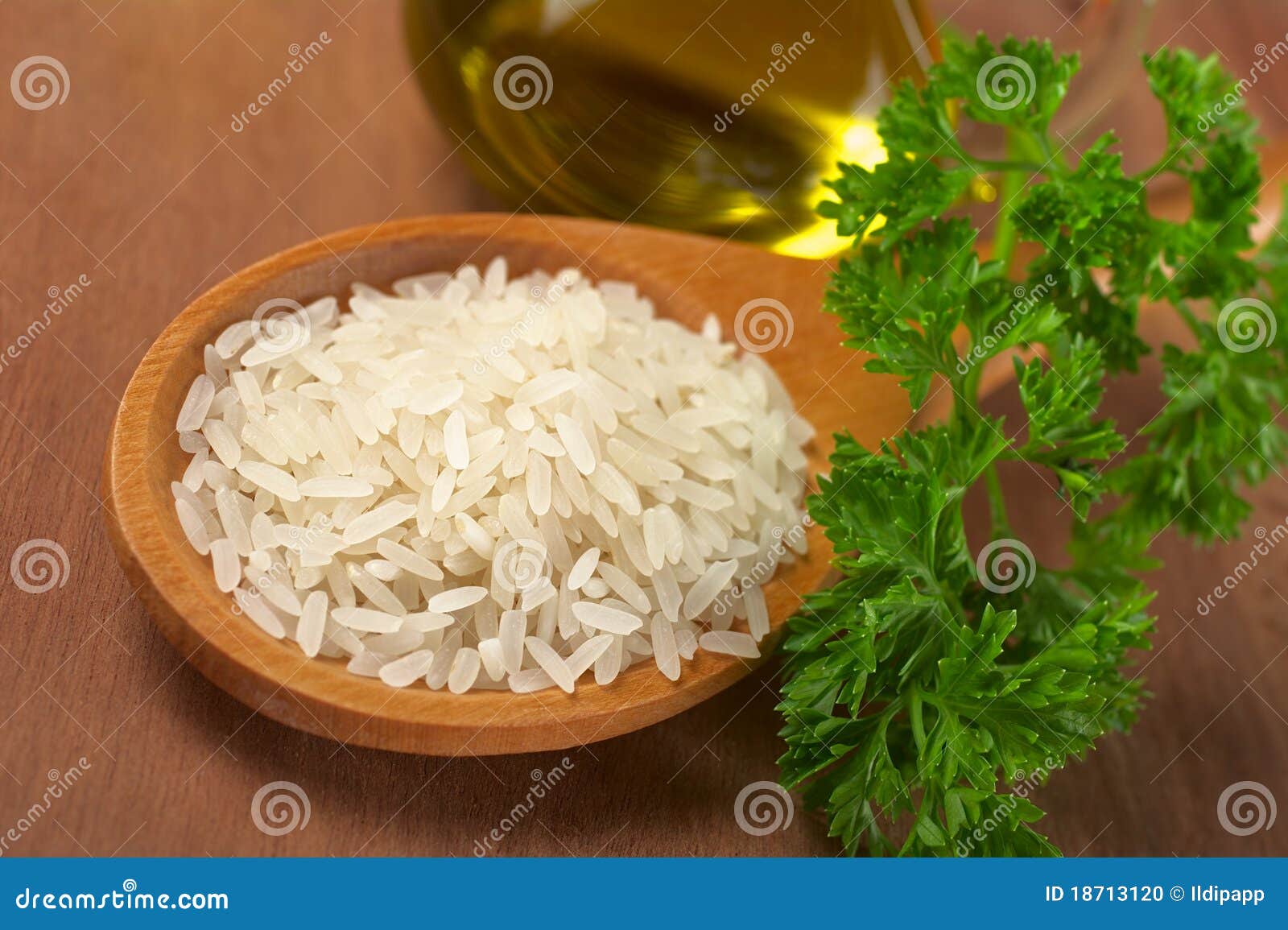 Raw Rice Grains with Parsley and Oil Stock Photo - Image of crop ...