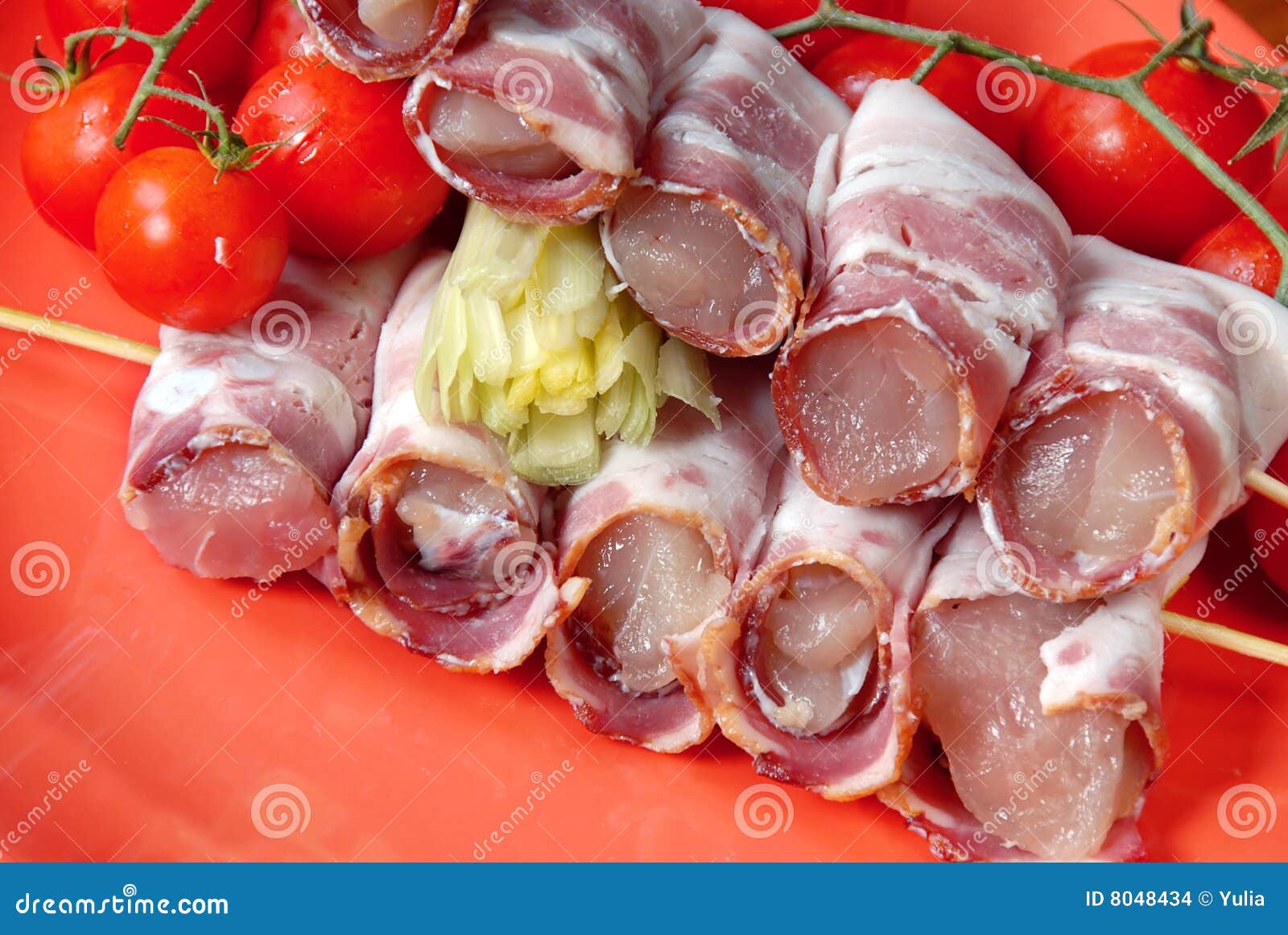 Raw rolled meat stock photo. Image of garden, green, cookery - 8048434