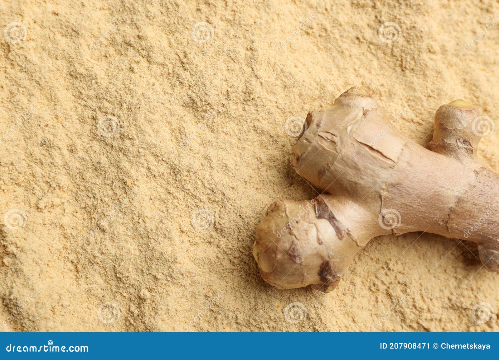 Raw Root Dry Powdered Ginger, Top View. Space for Text Stock Image ...