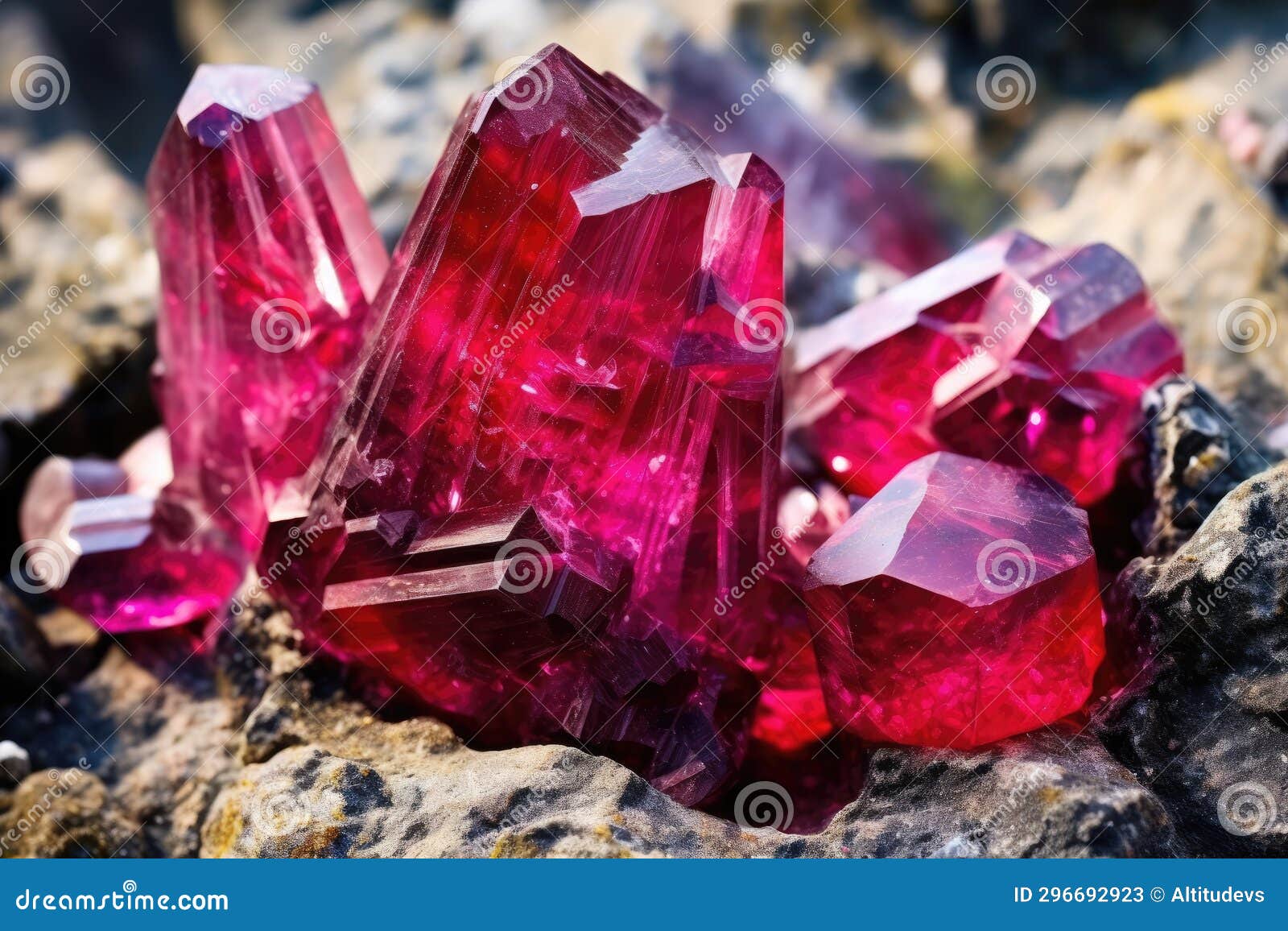 Raw ruby gemstones in rock stock image. Image of stones - 296692923