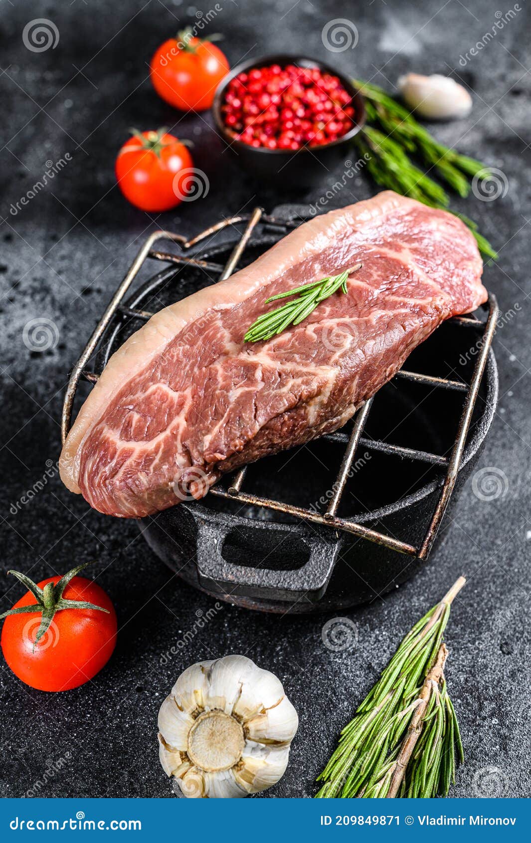 Raw Rump Cap Steak on a Grill. Black Background Stock Image - Image of ...