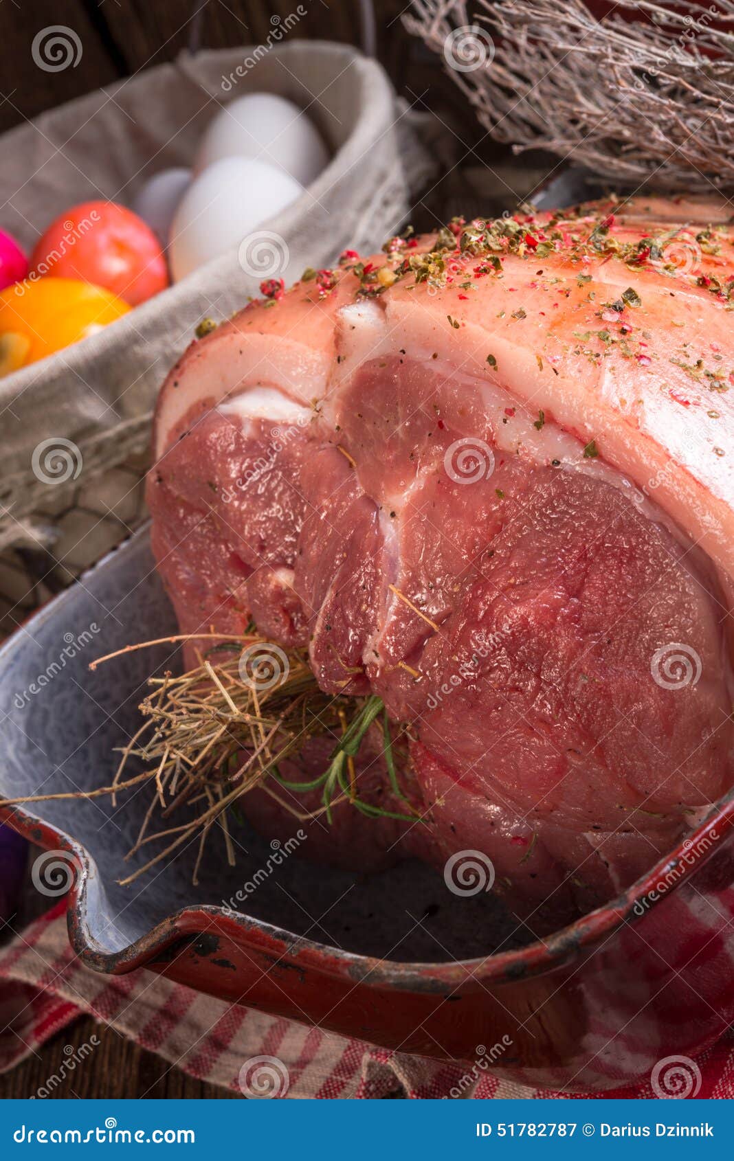 Raw rustic roast stock image. Image of cutting, herbs - 51782787