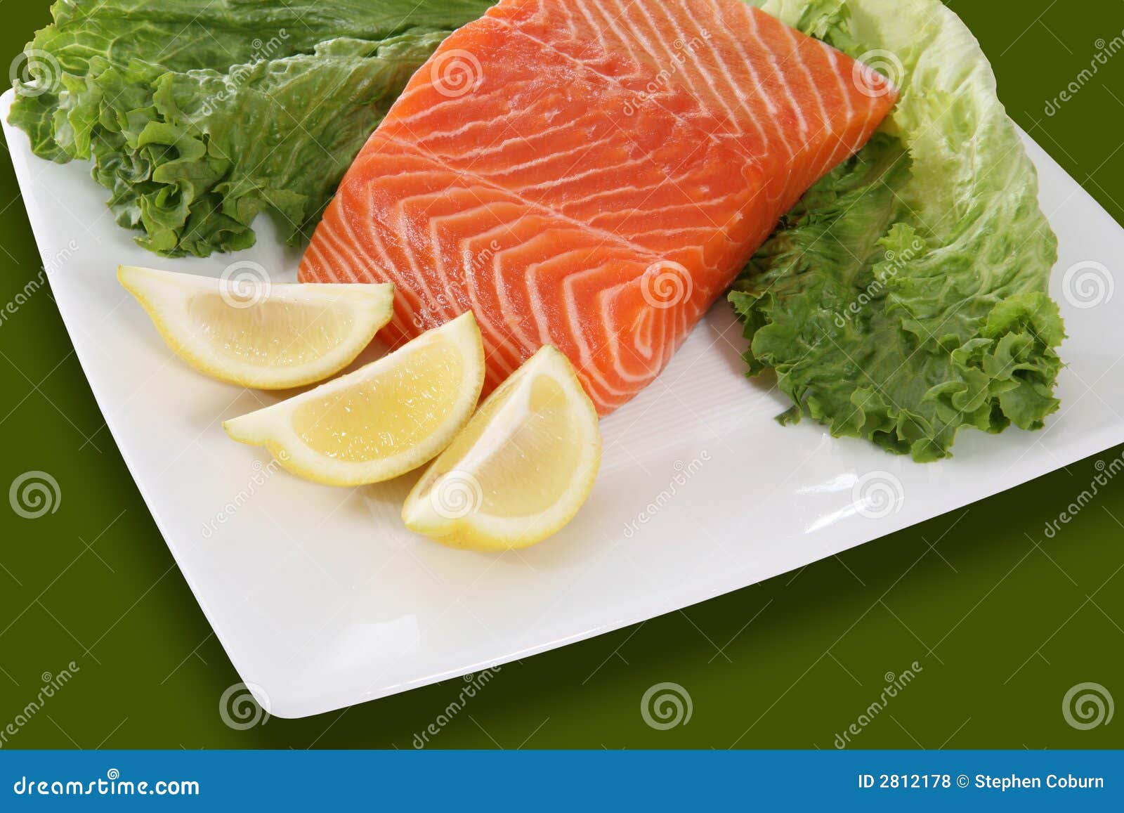 Raw Salmon stock photo. Image of green, leaf, plate, gourmet - 2812178