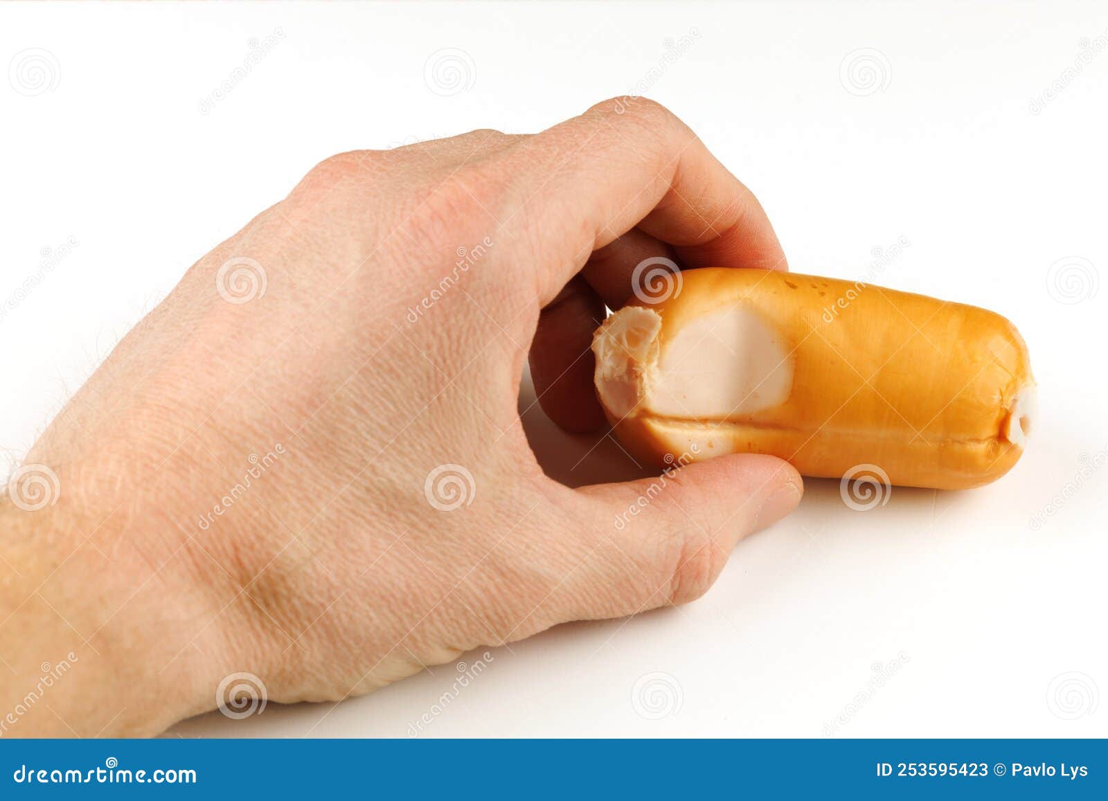 Raw Sausage in Hand Isolate Stock Image - Image of lunch, stack: 253595423