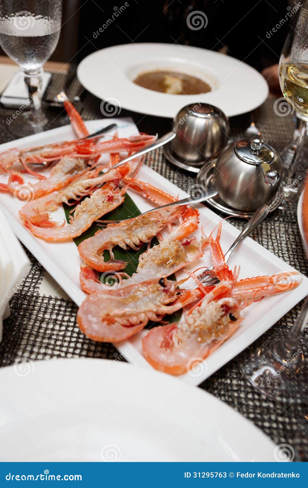 Raw Scampi Dish on Restaurant Table Stock Image - Image of scampi ...
