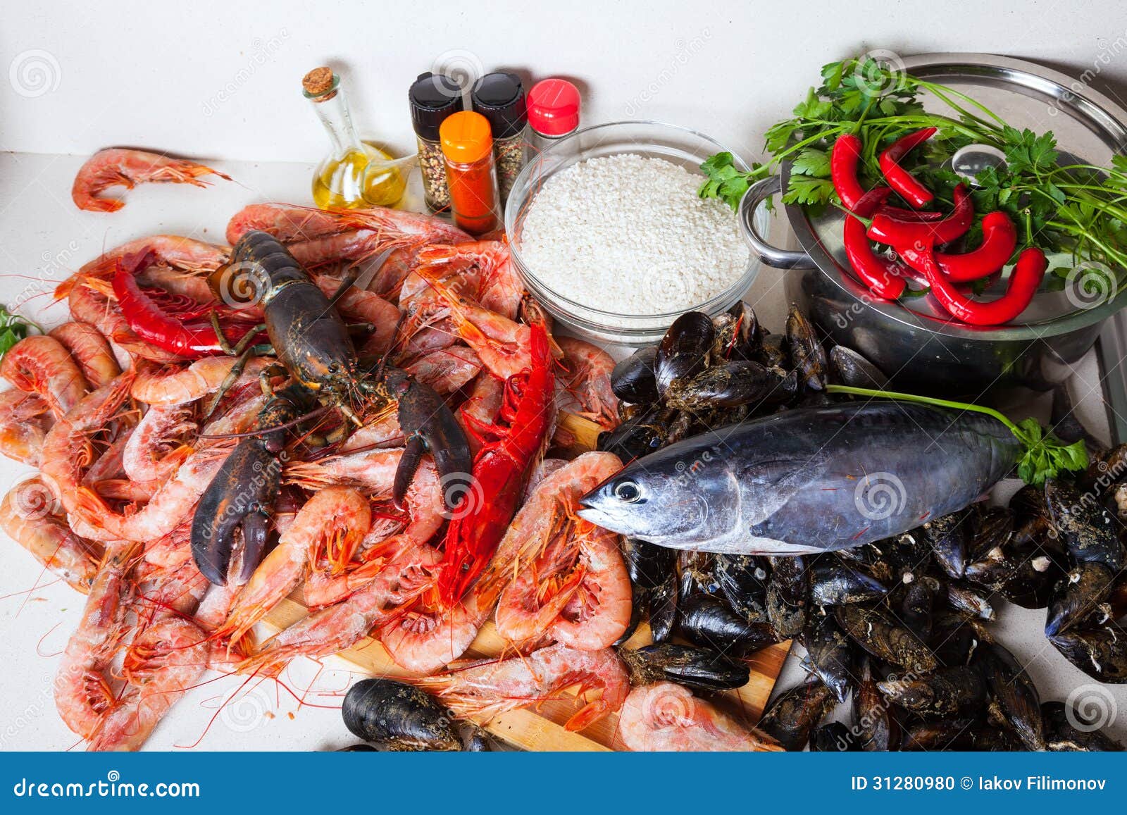 Raw Seafoods and Fish Ready for Cooking Stock Photo - Image of fresh ...