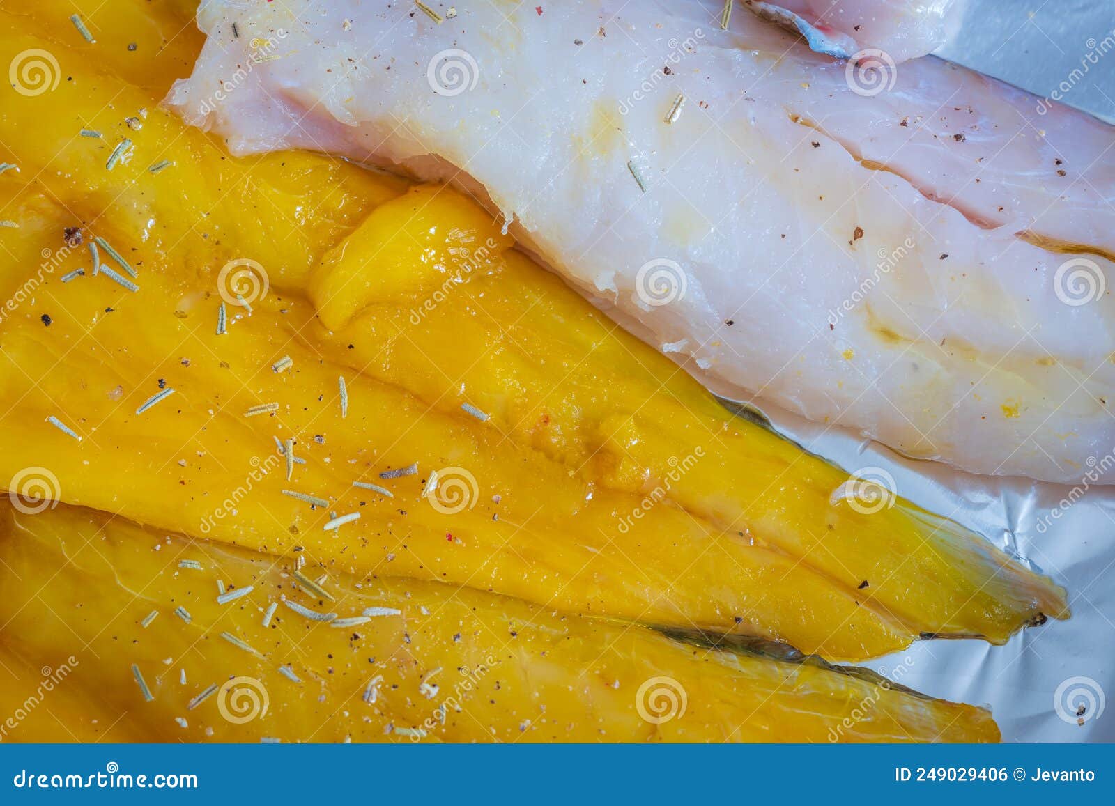 Raw Seasoned Fish Fillets on Baking Tray Closeup Stock Photo - Image of ...