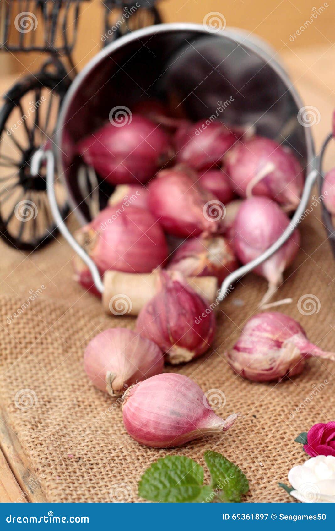 Raw Shallots for Cooking on Wood Background. Stock Image - Image of ...