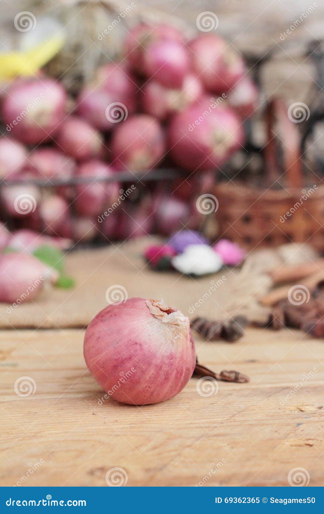 Raw Shallots for Cooking on Wood Background. Stock Image - Image of ...