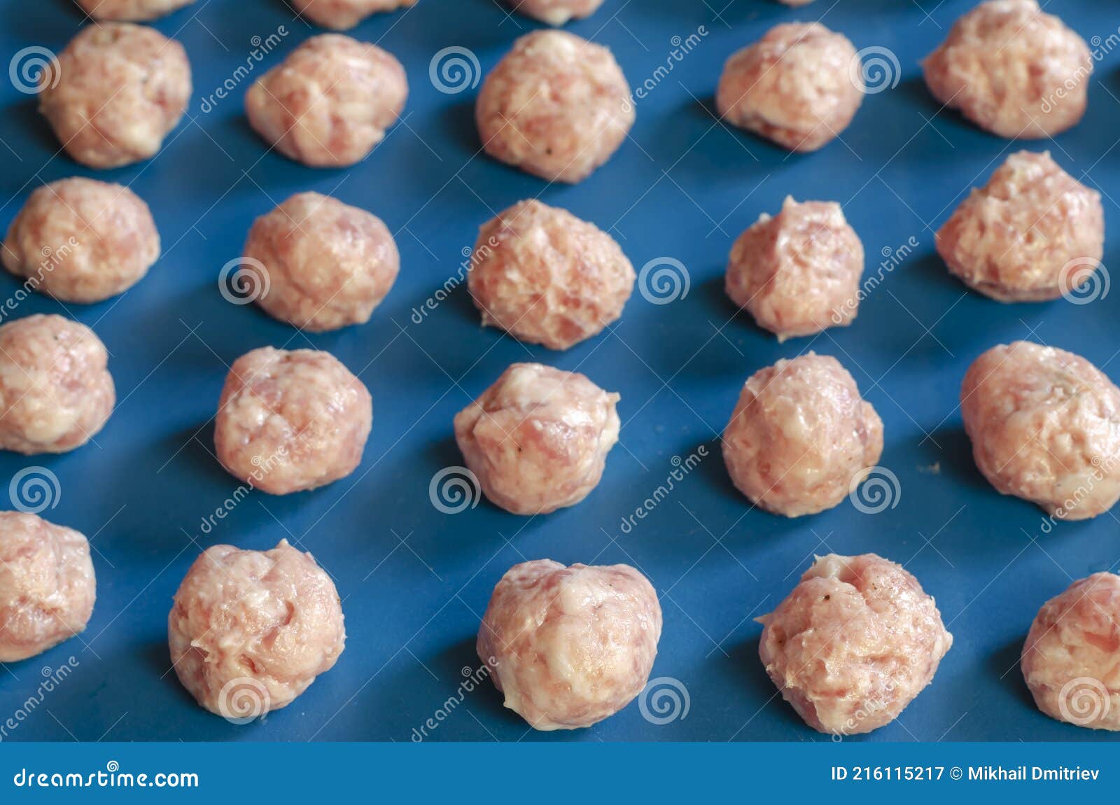 Raw Shaped Meatballs on Blue Stock Image - Image of people, uncooked ...