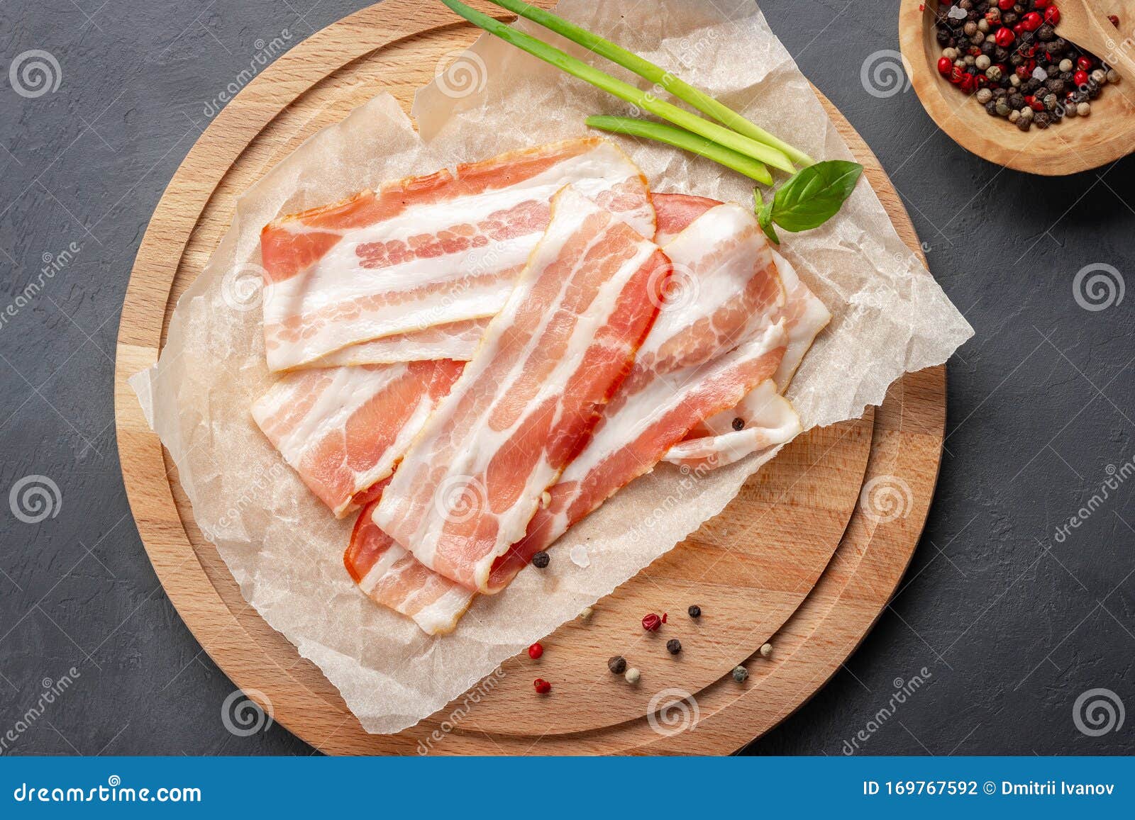 Raw sliced bacon. stock photo. Image of tasty, salty - 169767592