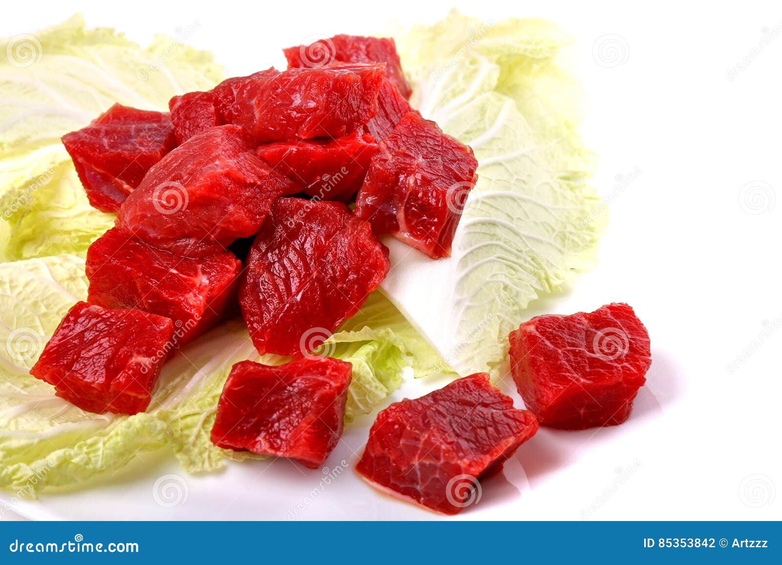 Raw Sliced Meat on a Cabbage Leaf Stock Photo - Image of main ...
