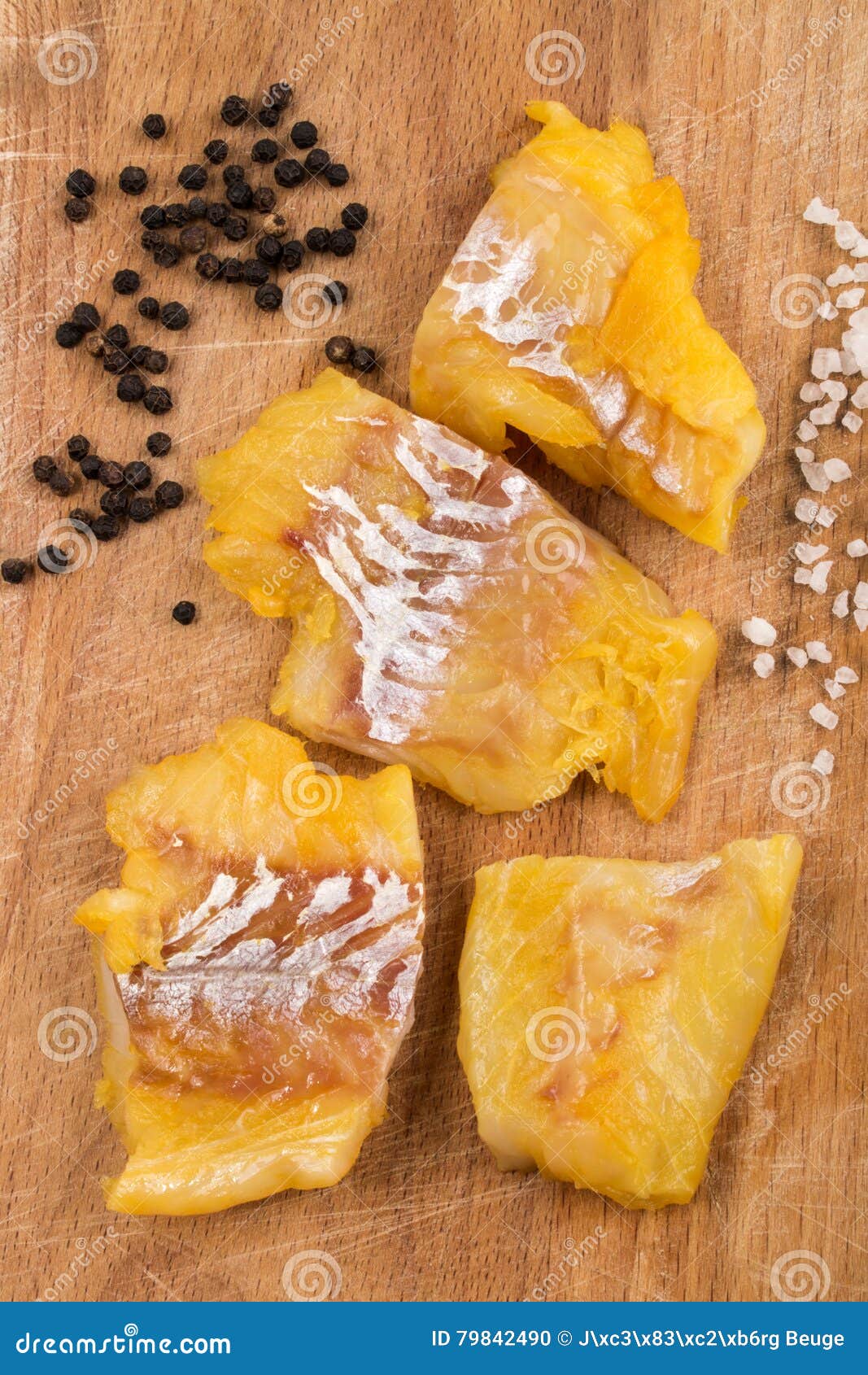 Raw Smoked Haddock Chunks with Coarse Salt and Peppercorn Stock Photo ...
