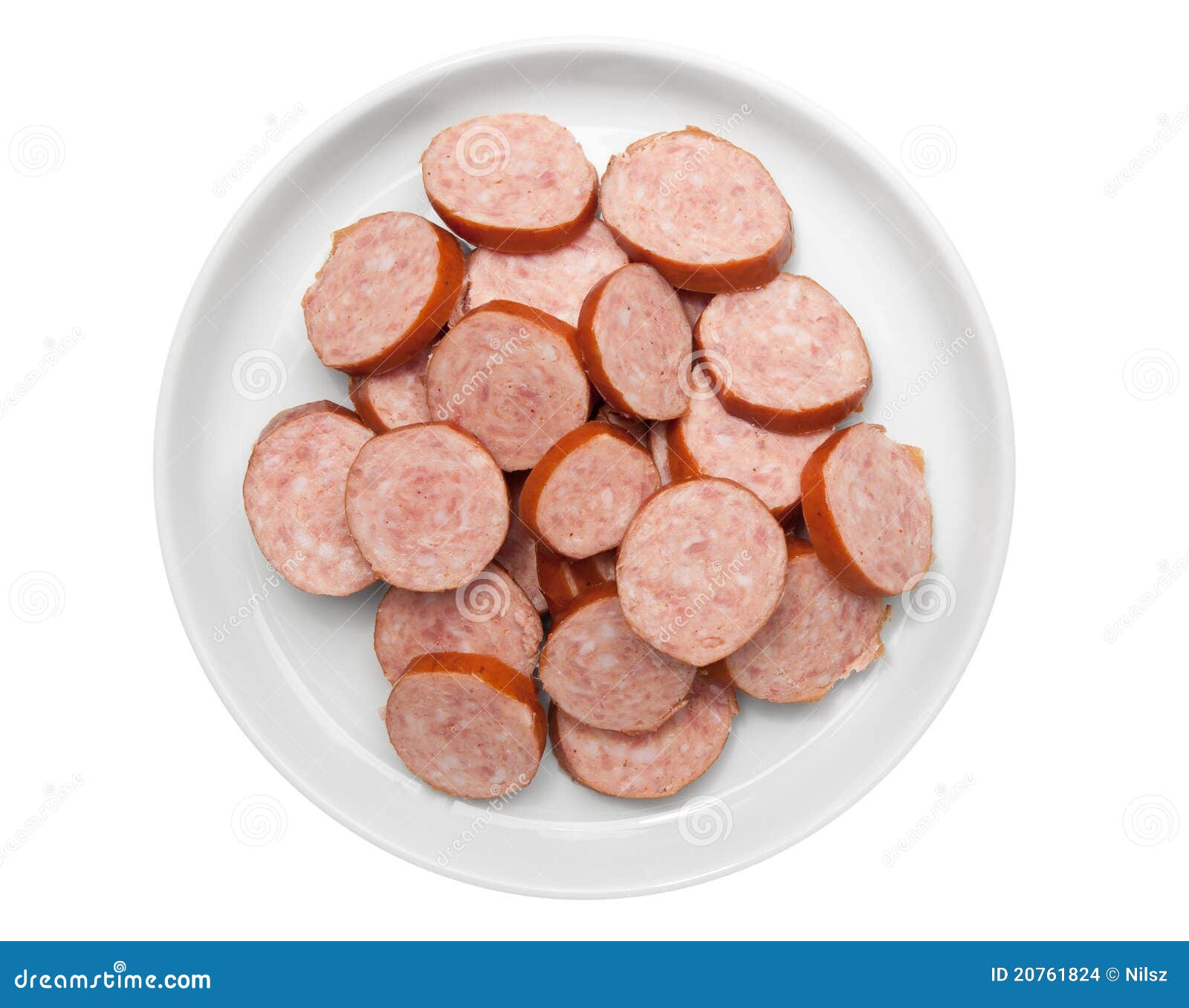 Raw smoked sausage slices stock photo. Image of pork - 20761824