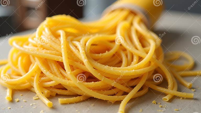 Raw Spaghetti Noodles in a Tight Loop on Kitchen Counter Stock ...