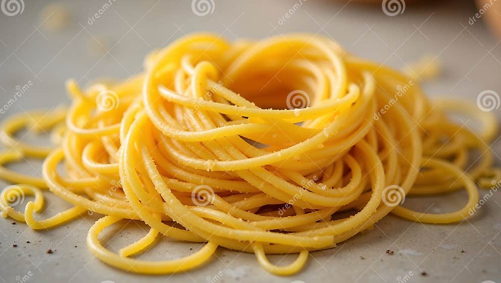 Raw Spaghetti Noodles in a Tight Loop on Kitchen Counter Stock ...