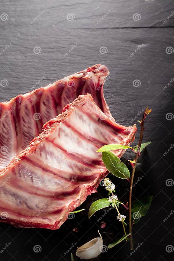 Raw Spare Ribs with Fresh Herbs Stock Image - Image of autumn, beef ...