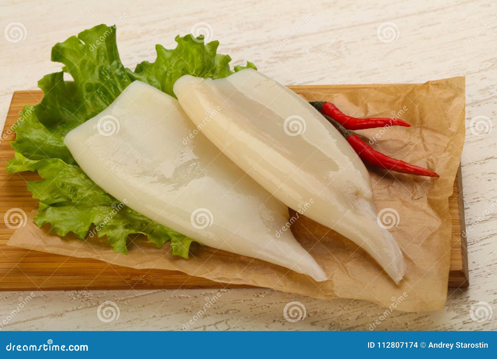 Raw squid fillet stock photo. Image of wood, cook, delicious - 112807174