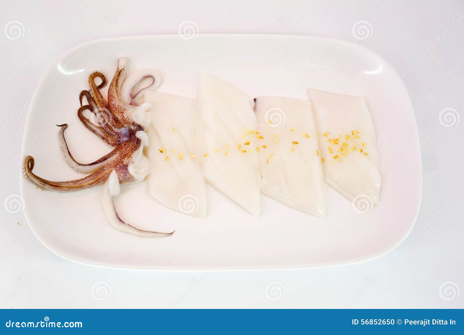 Raw Squid Slice on White Dish Isolate on White Background Ready Stock ...
