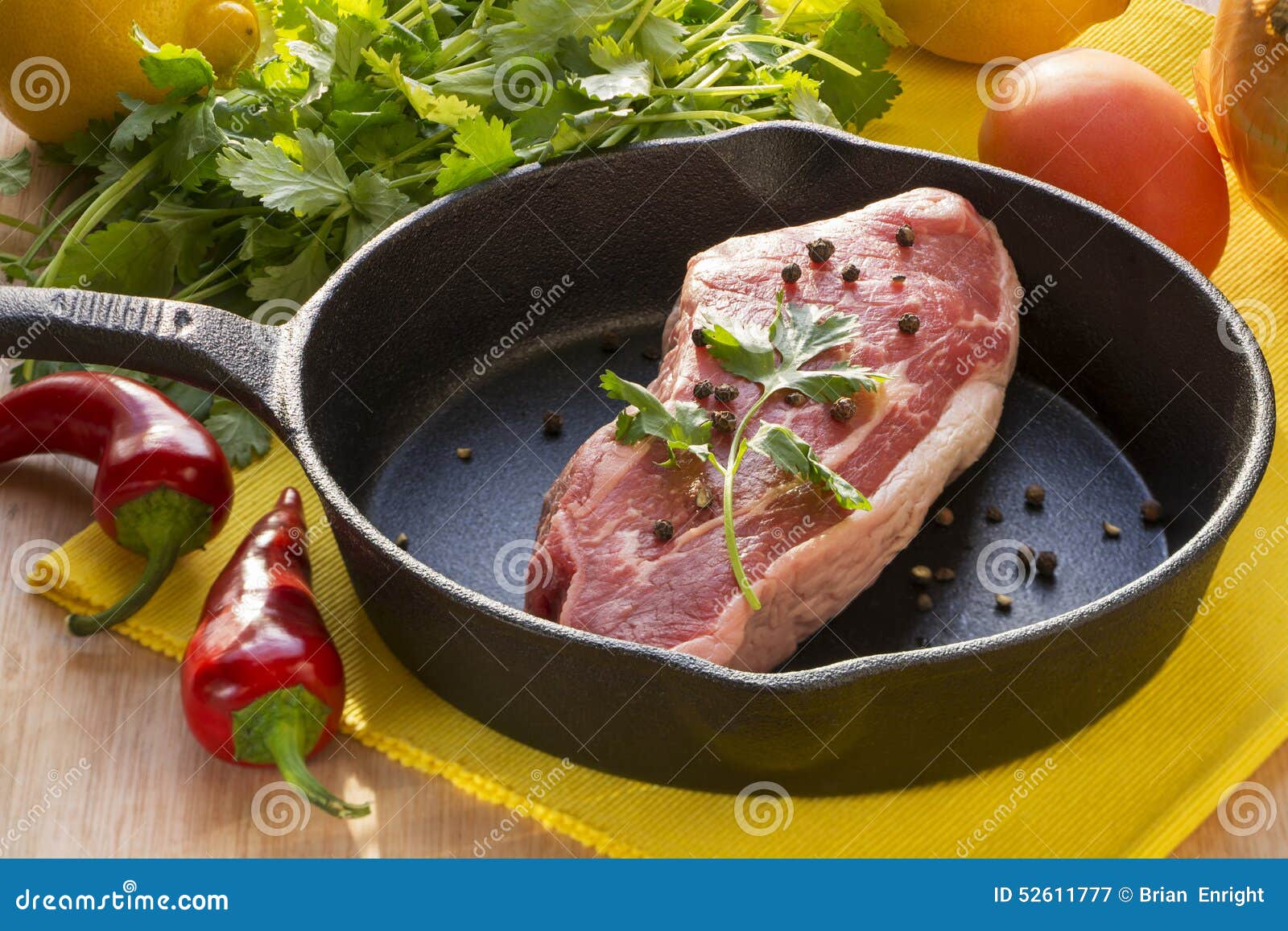 Raw Steak in a Cast Iron Pan and Assorted Vegetable Stock Image - Image ...