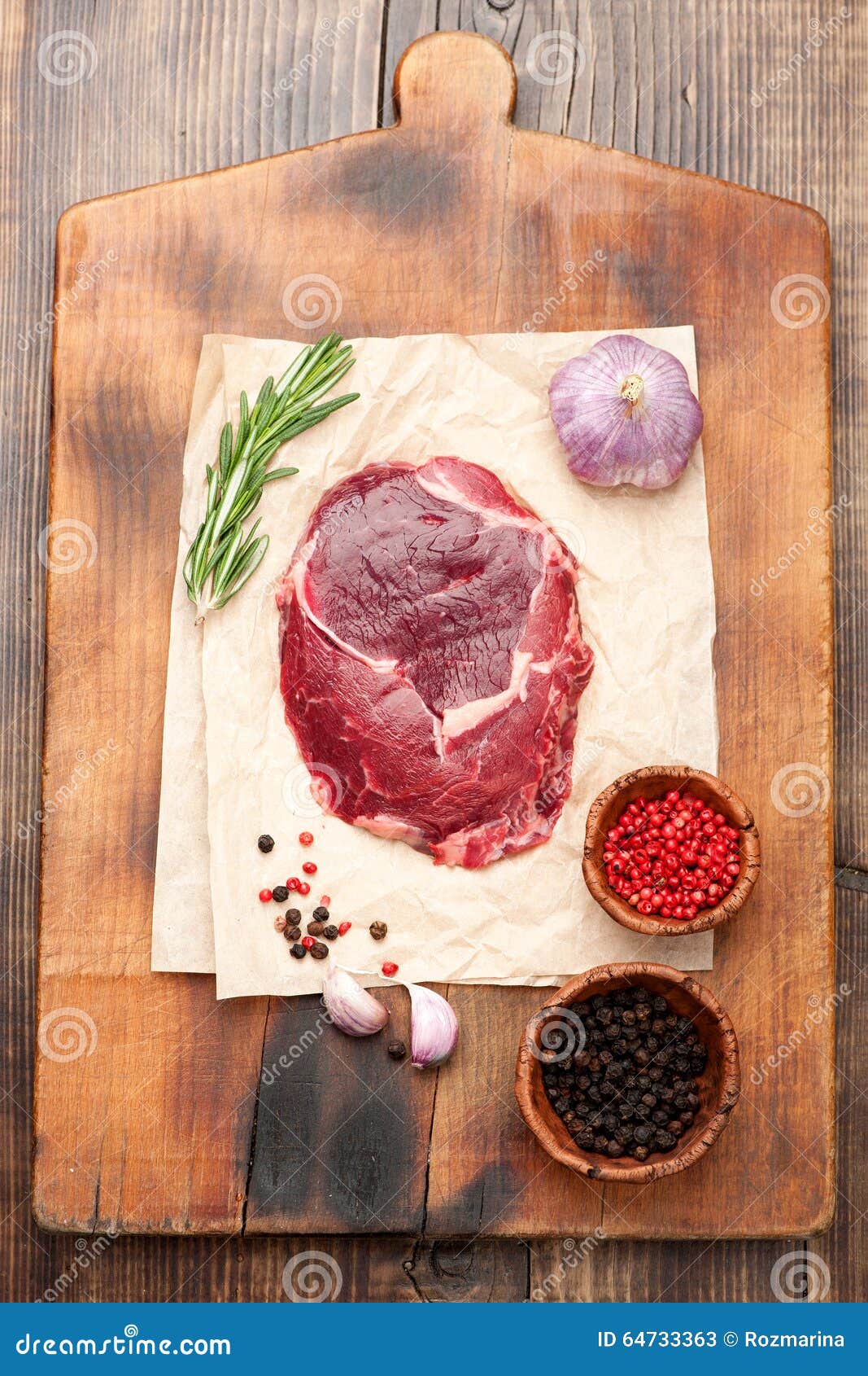 Raw steak ribeye, top view stock image. Image of product - 64733363