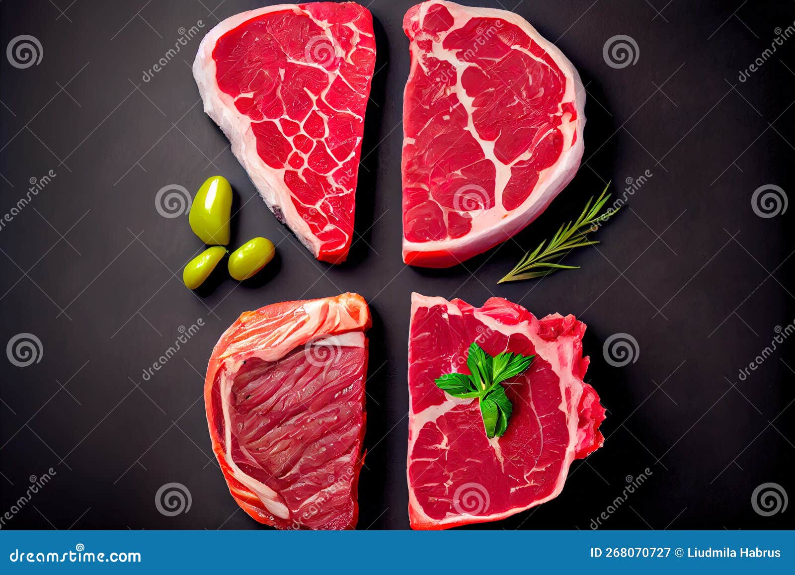 Raw Steaks Top View. Different Types of Steaks Stock Illustration ...