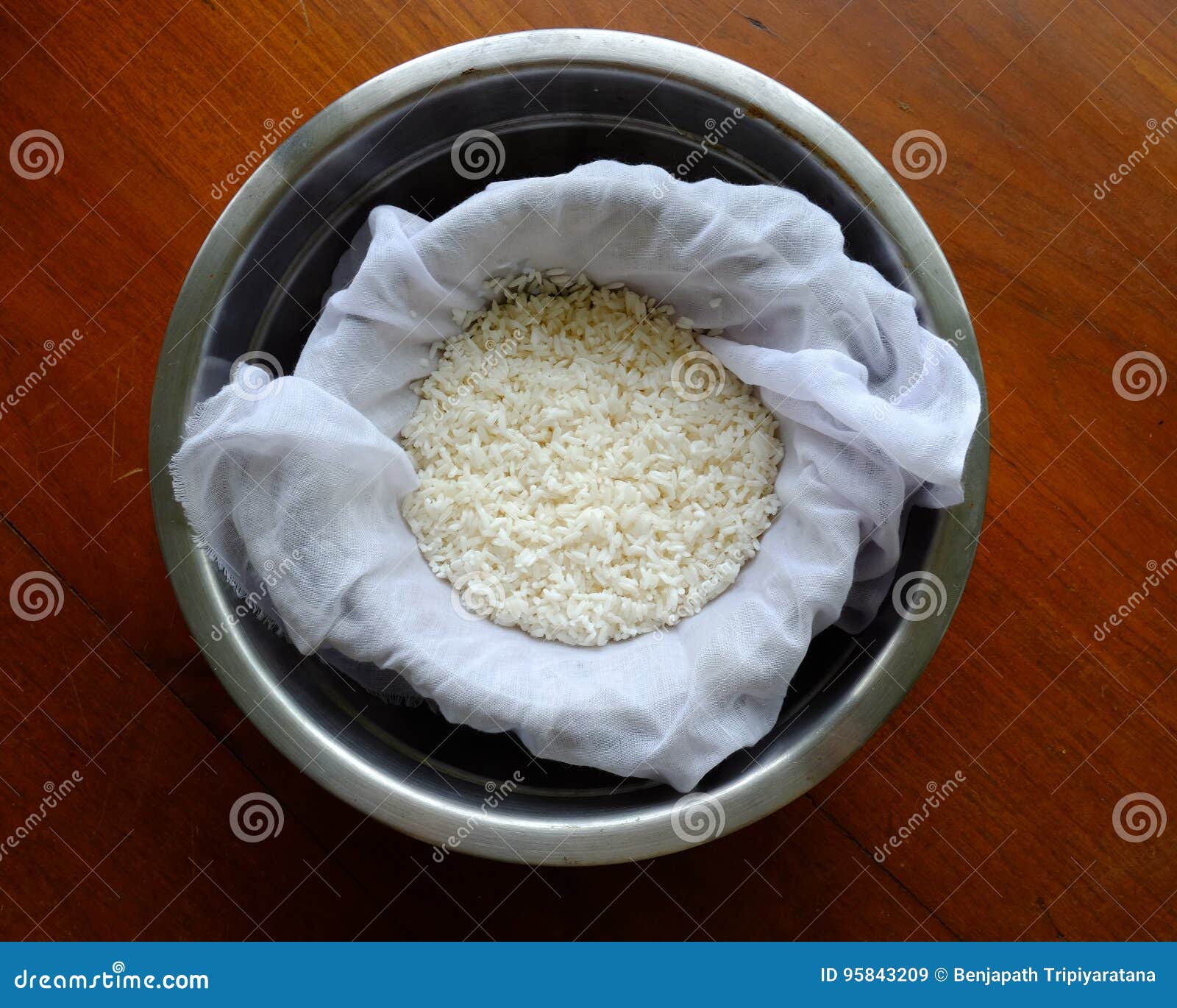 Raw Sticky Rice in Thin White Fabric Prepare for Cook Stock Image ...