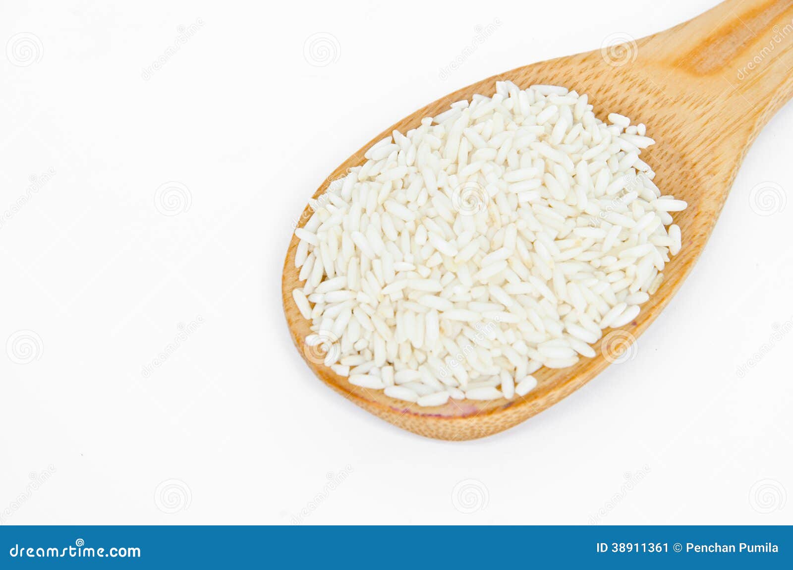 Raw Sticky Rice in Wooden Spoon Stock Image - Image of cereal ...