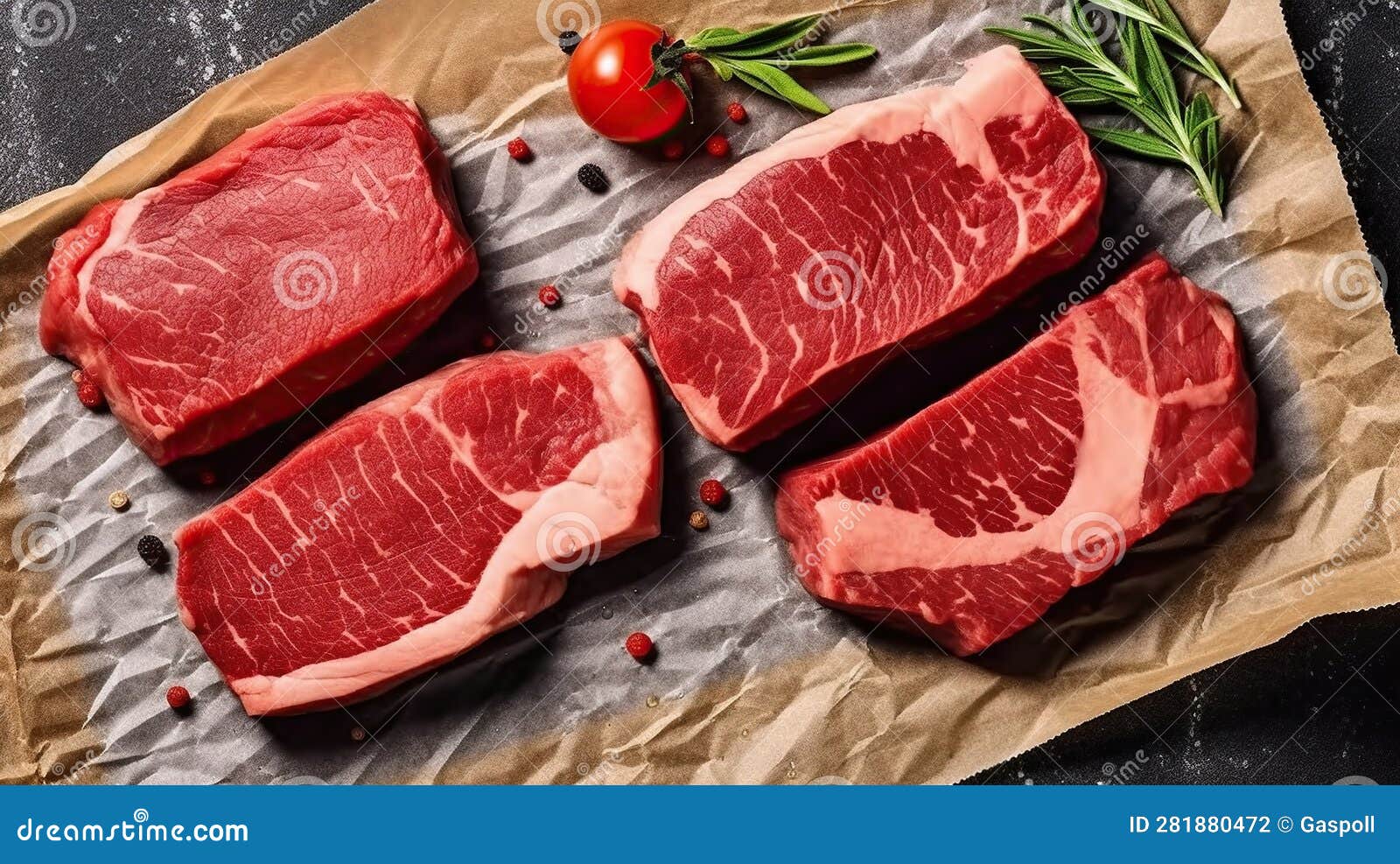 Raw Strip Loin Steaks on Baking Paper. Generative AI Stock Illustration ...