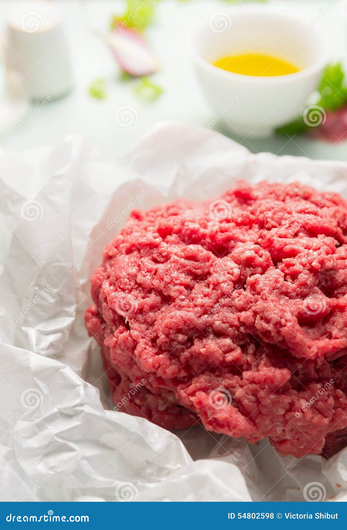 Raw Stuffing Minced Meat on White Crumpled Paper Stock Photo - Image of ...