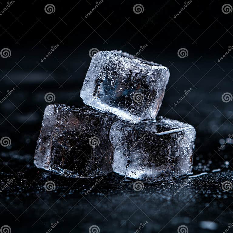 Raw Style Ice Cubes Scattered on Solid Dark Gray Background Stock ...