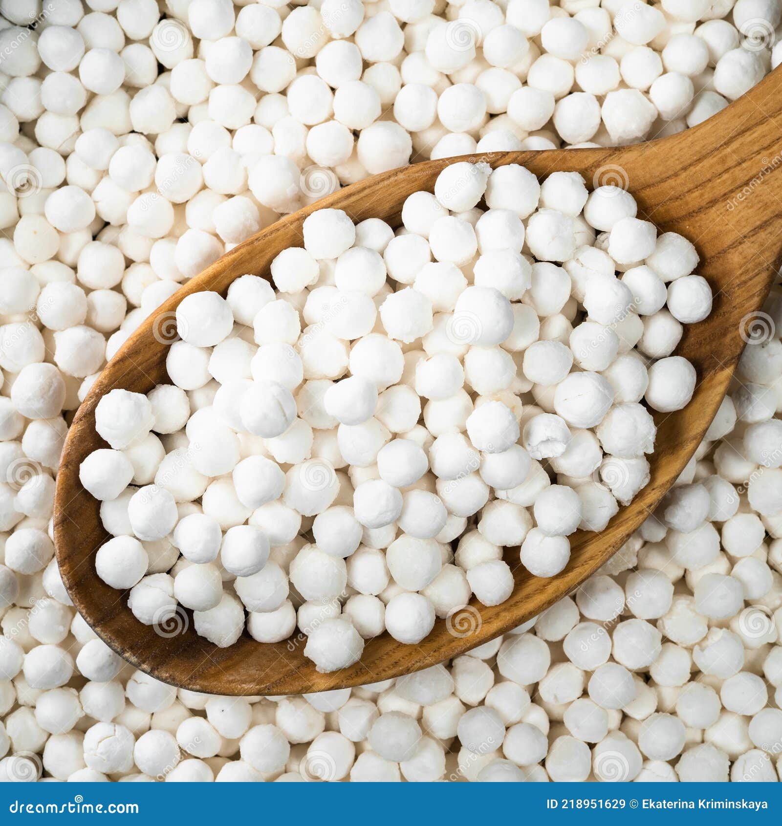 Raw Tapioca Pearls in Wooden Spoon Closeup Stock Image - Image of ...