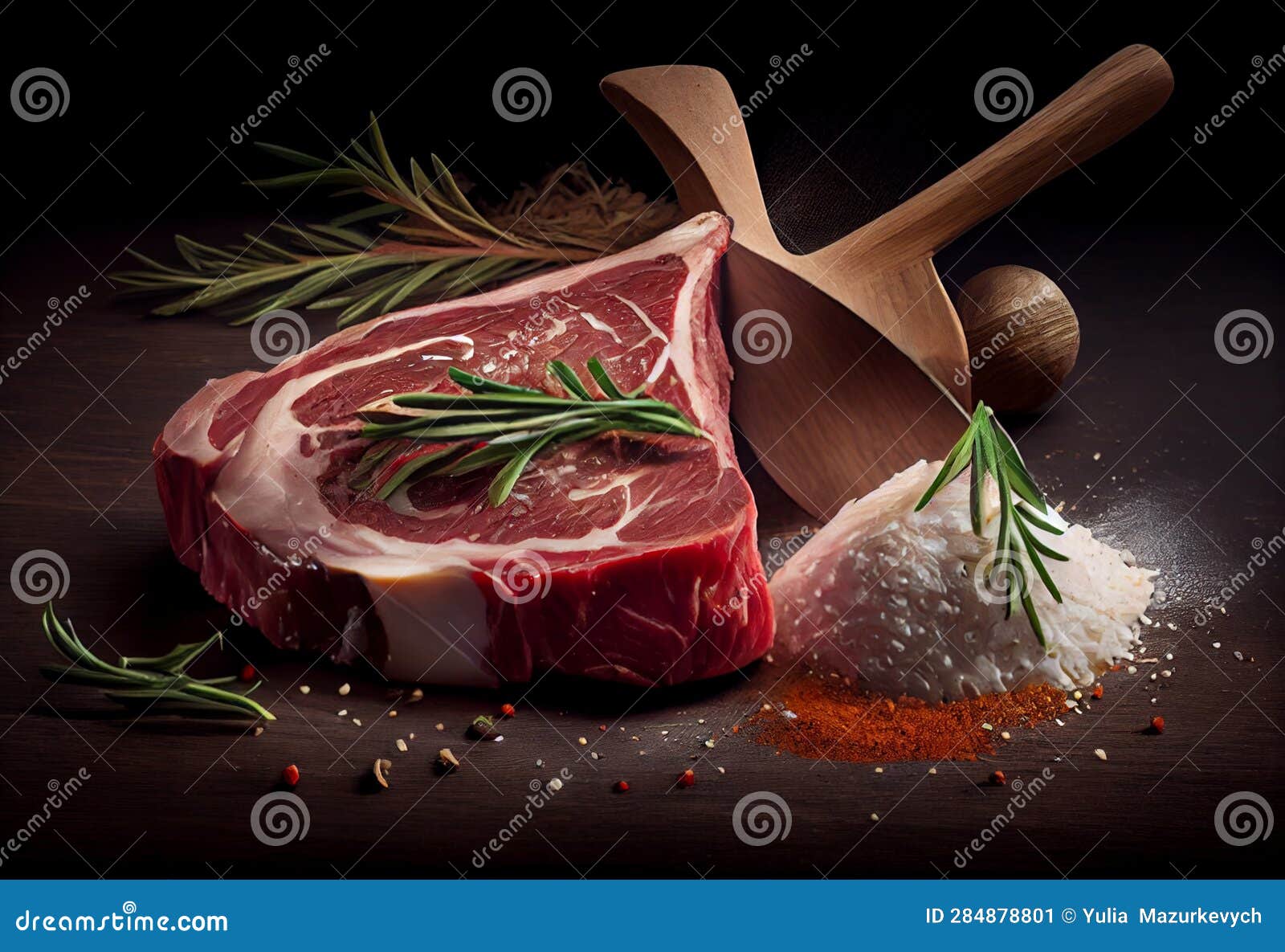 Tomahawk Beef Steak. Barbecue Raw Red Meat Fillet For Grill, Cartoon ...