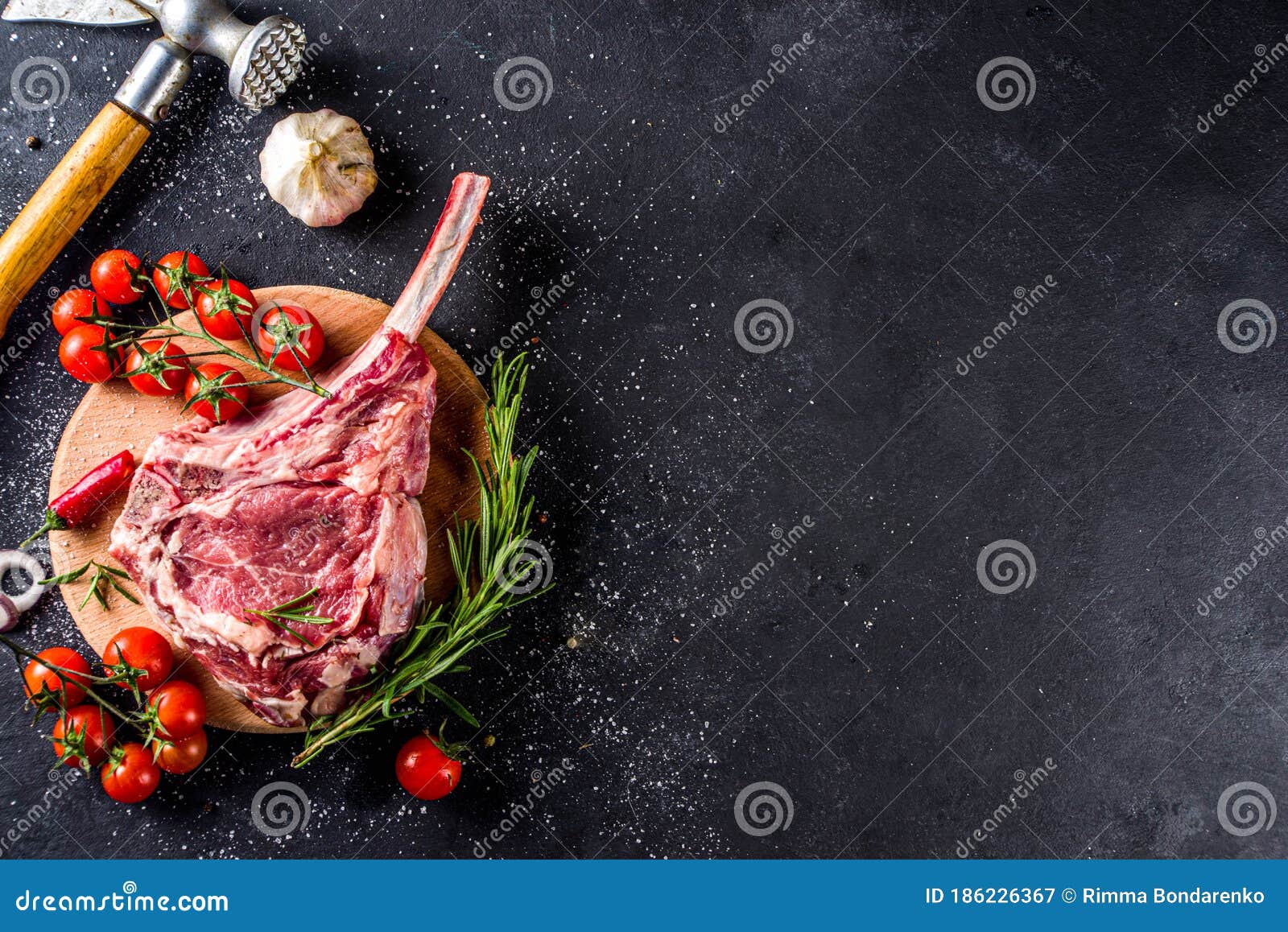 Raw tomahawk steak stock image. Image of green, dark - 186226367