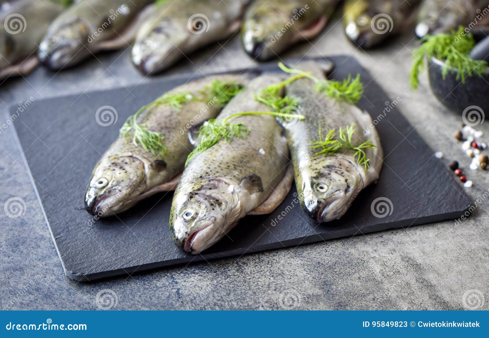 Raw Trout with Herbs on a Board Stock Image - Image of preparation ...