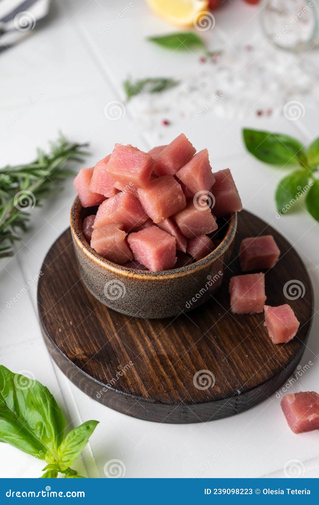 Raw Tuna Fillet Cut into Cubes Stock Image - Image of diet, slice ...