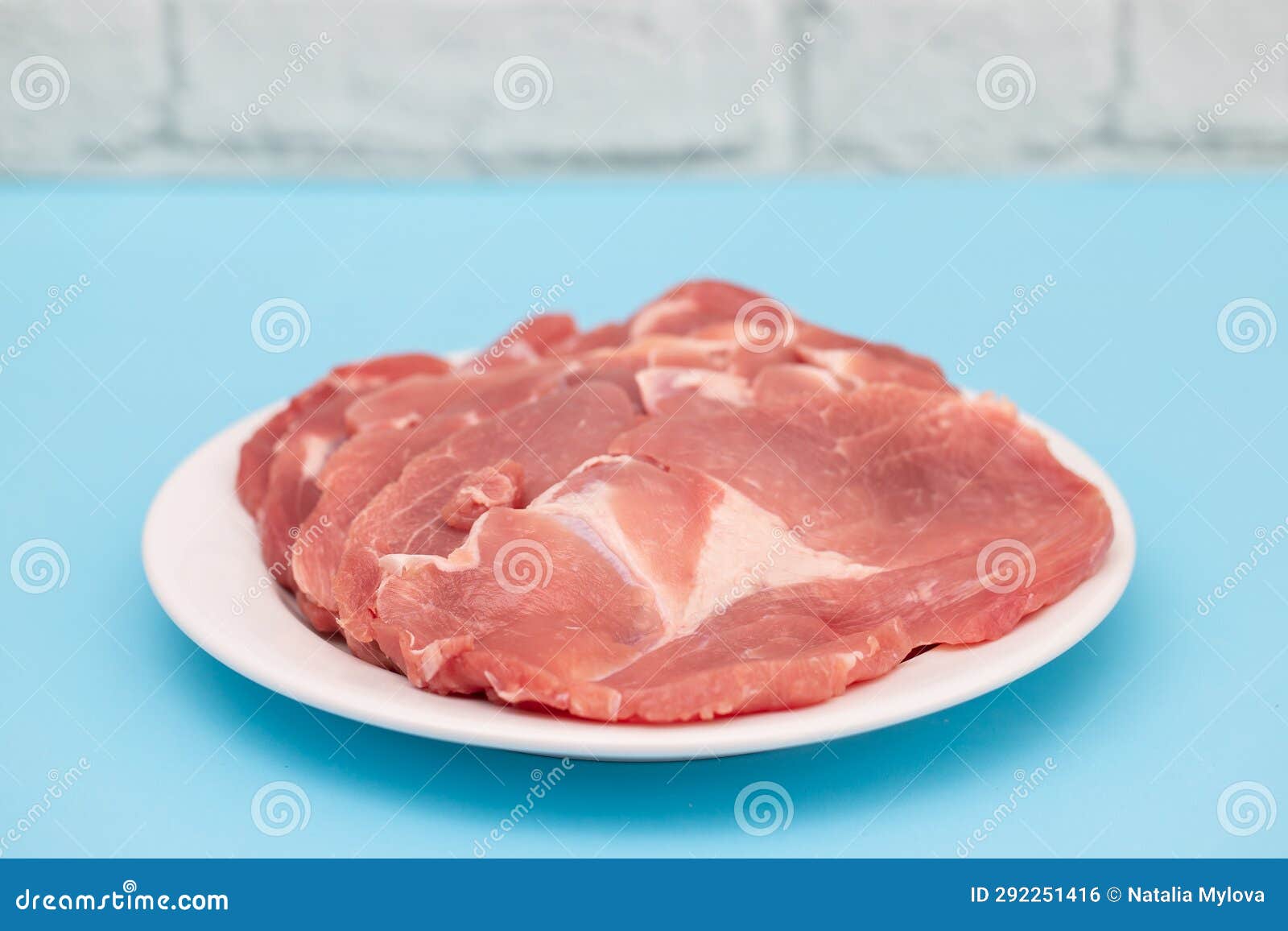 Raw Turkey Boneless Thigh Chunk on Plate Stock Photo - Image of piece ...