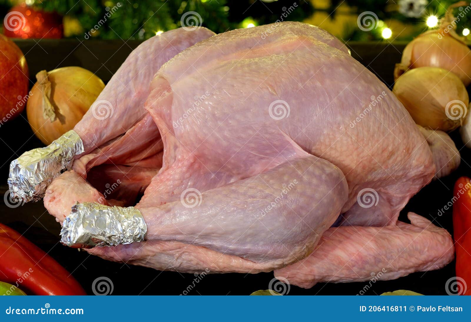 Raw Turkey for Christmas or Thanksgiving with Vegetables Stock Image ...