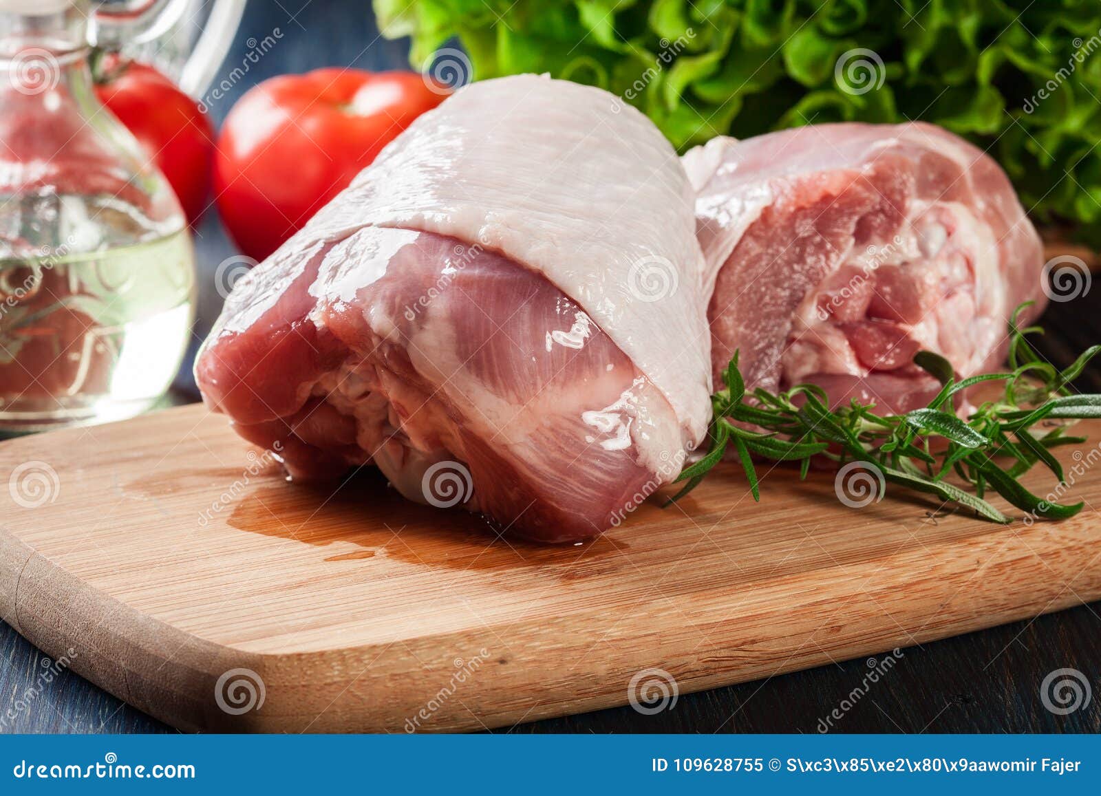 Raw Turkey Knuckle on Cutting Board Ready for Baking. Stock Image ...