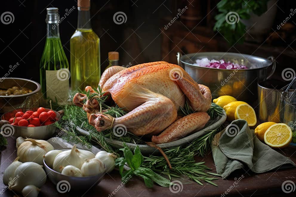 Raw Turkey Ready for Cooking in the Kitchen Stock Illustration ...