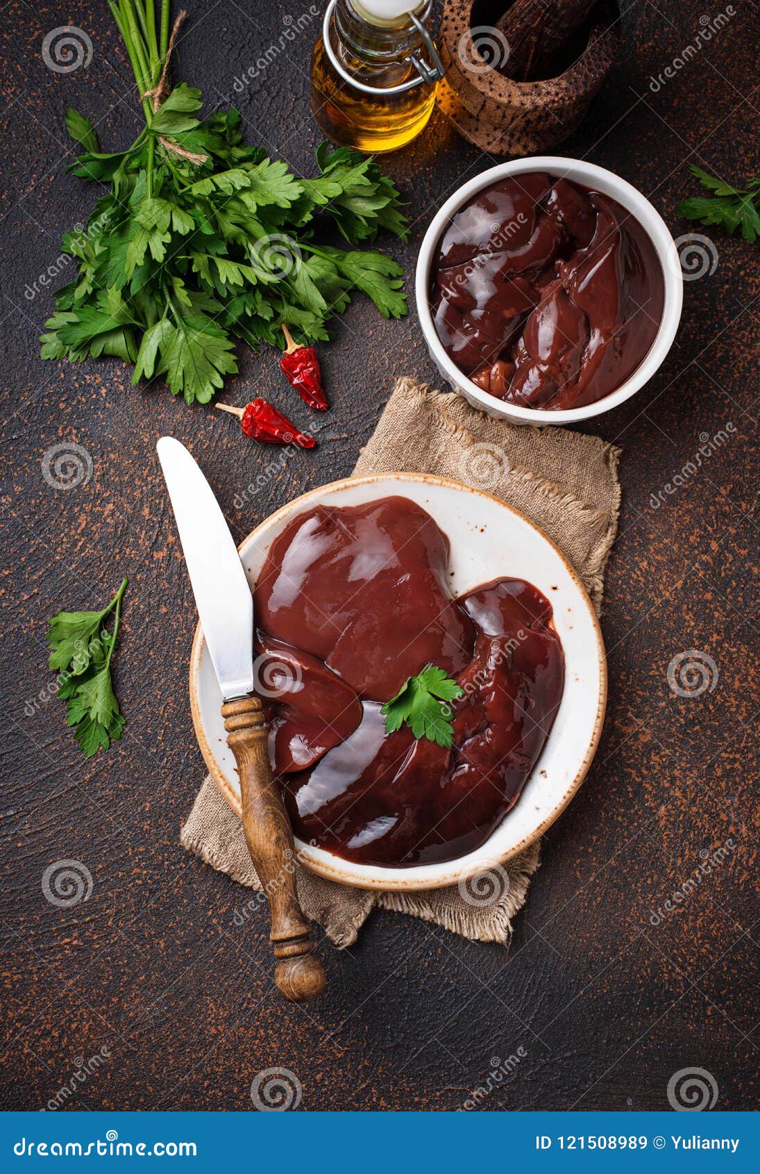 Raw Uncooked Liver and Spices for Cooking Stock Image - Image of meat ...