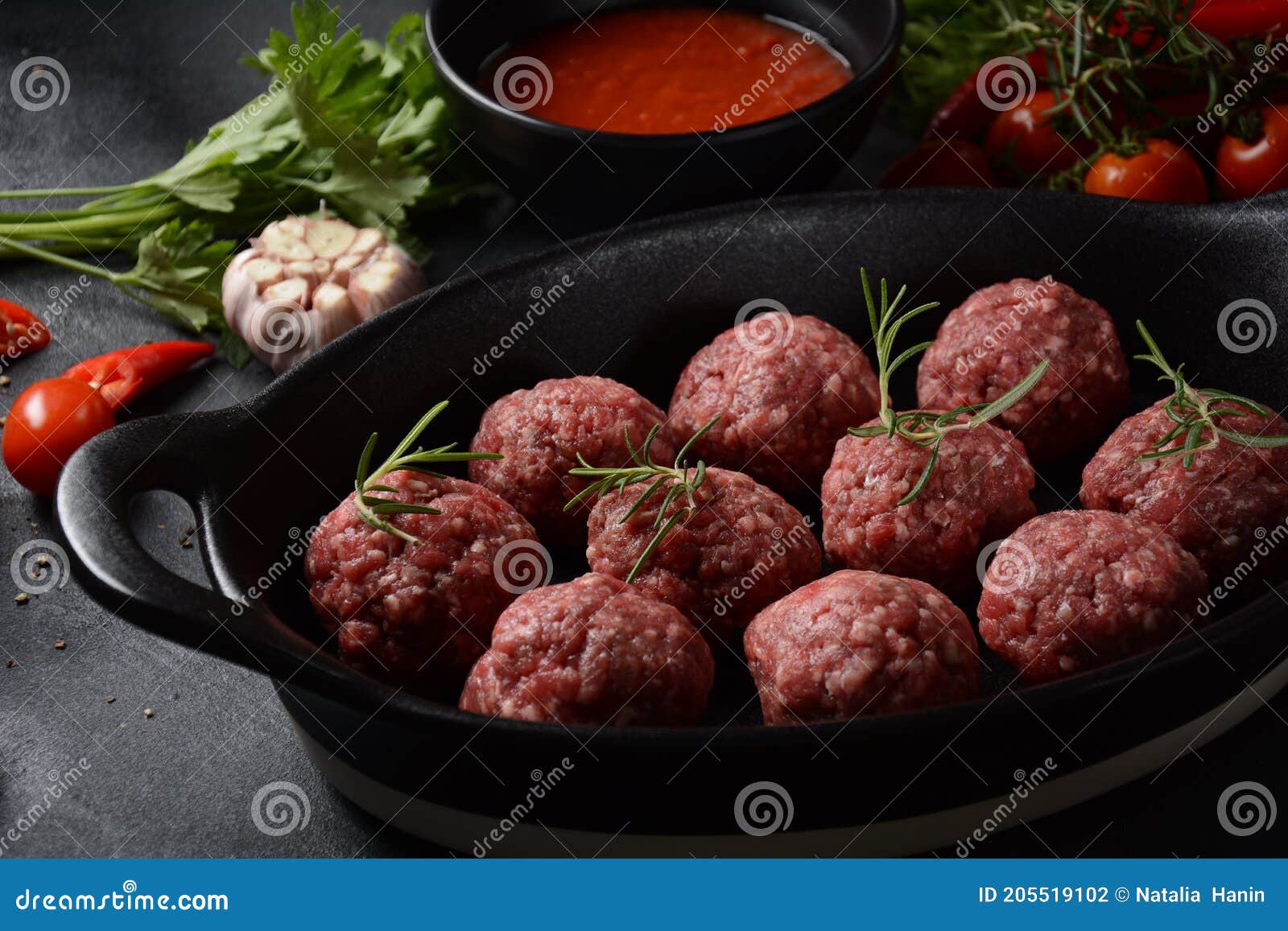 Raw Uncooked Meatballs. Ready for Cooking Stock Photo - Image of ground ...