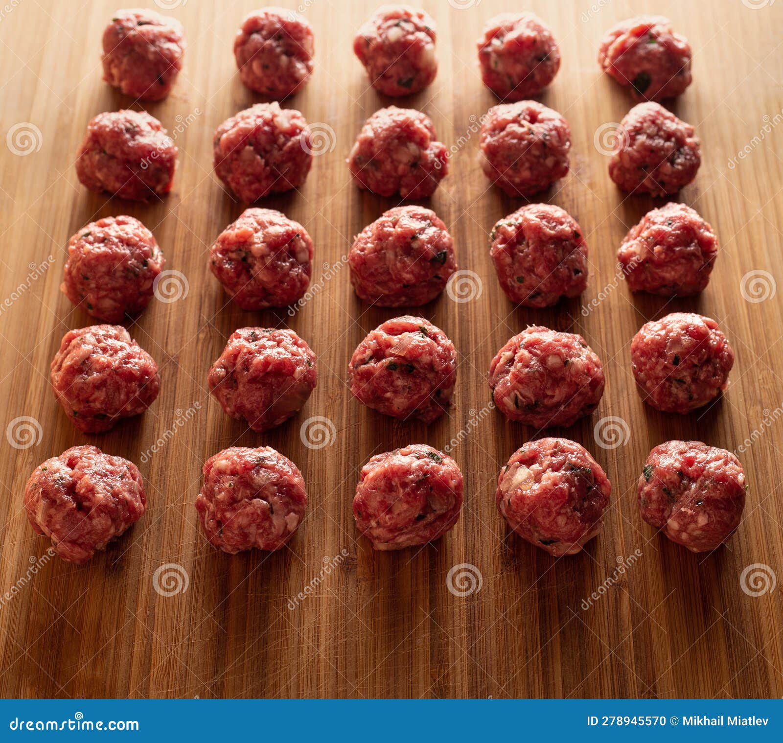Raw Uncooked Meatballs on Wooden Cutting Board. Stock Photo - Image of ...