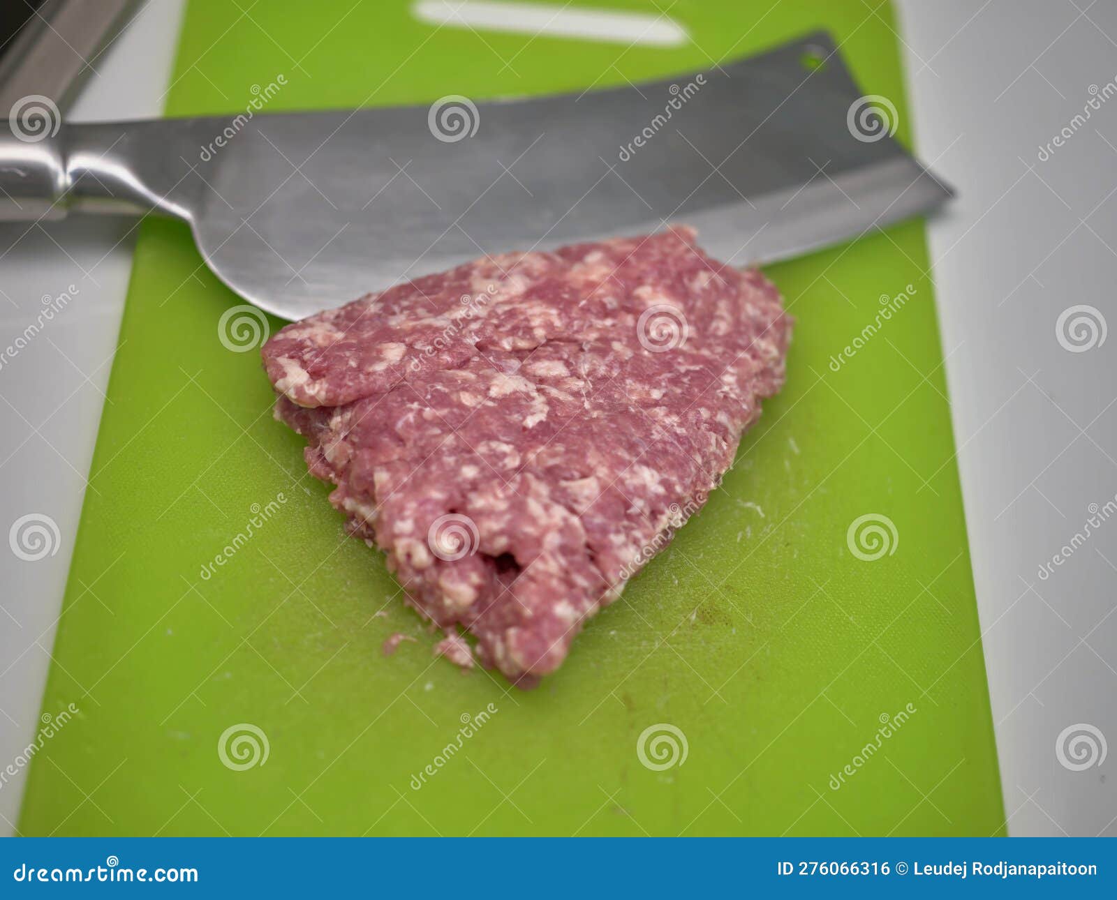 Raw Uncooked Minced Meat on Green Chopping Board Stock Photo - Image of ...